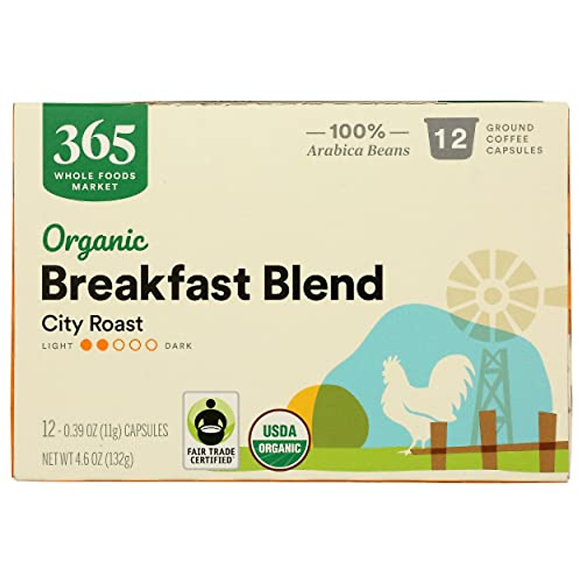 365 by Whole Foods Market, Coffee Breakfast Blend City Roast Pods Organic 12 Count, 4.6 Ounce (Packaging May Vary)