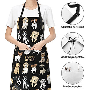 Cute Dog Grooming Apron,Funny Pet Grooming Waterproof Aprons for Women With 2 Pockets & Adjustable Neck,Black Gold Chef Aprons Christmas Gifts for Kitchen Cooking Baking Gardening