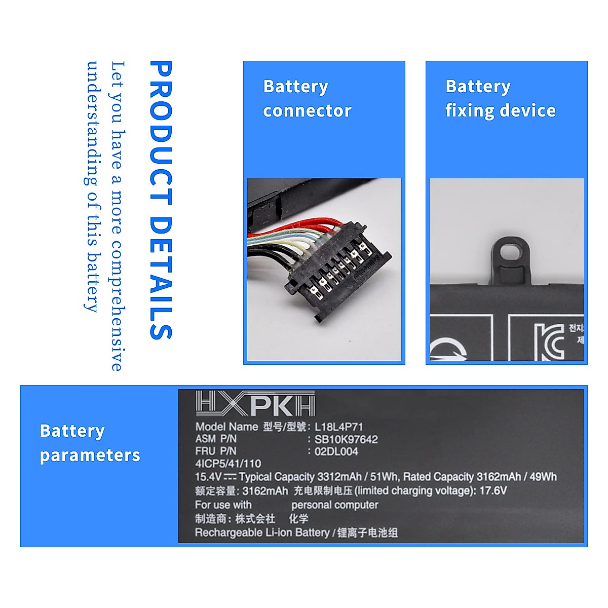 HXPK L18L4P71 L18M4P72 L18C4P71 Laptop Battery for Lenovo ThinkPad X1 Yoga 4th 5th Gen X1 Carbon 7th 8th Gen 2019 2020 Series SB10K97642 02DL004 SB10K97643 02DL005 SB10K97644 02DL006 51Wh 15.4V