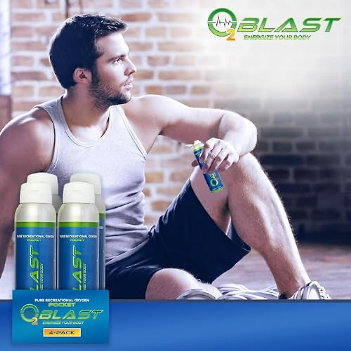 O2 Blast - Pure Oxygen Supplement - Supports Fast Recovery, Increase Stamina, & Enhanced Focus for High Altitude & Action Sports, Flip-Top Cap - 4 Liter Portable Canned Oxygen - 4 Pack