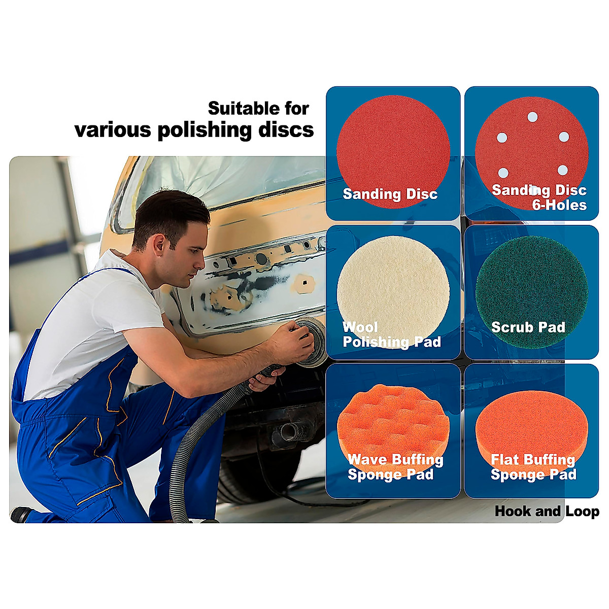 Dynastus 6-Inch Self-Vacuuming Random Orbit Air Palm Sander, Dual Action Pneumatic Polisher with Velcro Hook and Loop Backing Pad