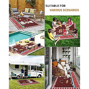 Absorbant Area Rug, Kitchen Decor Cartoon Chef Gourmet Food Dinner Table Wine Red Buffalo Check Outdoor Non-Slip Bottom Carpet Mat for Patio Camping Rv Picnic Backyard Deck Balcony Porch Beach 4x6 ft