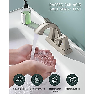 Brushed Nickel Bathroom Sink Faucet - Rainsworth 4 inch Widerspread Bathroom Faucets for 3 Hole with 2-Handles Pop-up Drain, Touch on Morden Faucet for Vanity RV Bath