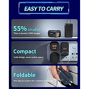 33W USB C Wall Charger GaN PD/QC 30W PPS Super Fast Charging Block with Watt Display& Foldable Plug Type-C Port Power Adapter for iPhone 14/13/12, Samsung S22/S21/S20, Pixel 7/6, iPad Pro/Air and More