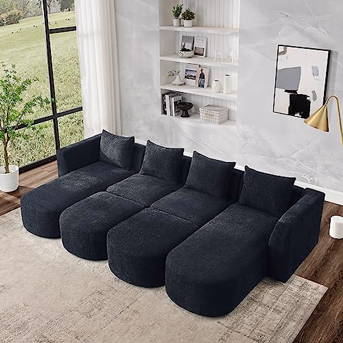 Free Combination Upholstered Reversible Modular Sectional Sofa,Rearrangeable U-Shaped Corner Cloud Deep Sleeper Sofá Bed with 2 Single Seats, Chaises and Ottomans for Living Room Office Furniture Set