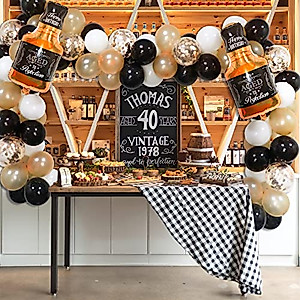 Whiskey Balloons Garland Arch Kit, Black White Champagne Gold Confetti Balloons Garland Arch, Whiskey Birthday Party Decorations for Men 30th 40th 50th Birthday Aged to Perfection Party Supplies