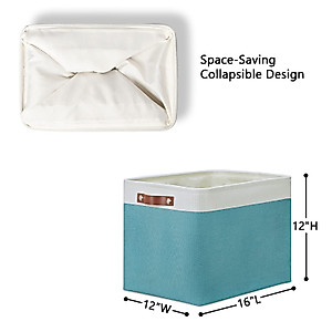 DULLEMELO Collapsible Bundle Baskets 3 Medium Baskets 15"x11"x9.5" + 2 Large Baskets 16"x12"x12"（White&Teal)