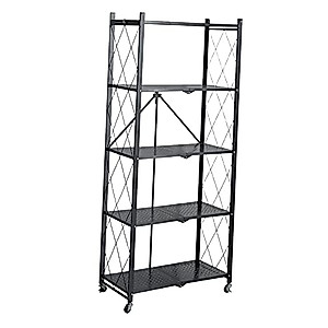 Colcolo Foldable Bookshelf Book Shelves Storage Shelves Rolling Storage Organizer for Home , Five Tier Black