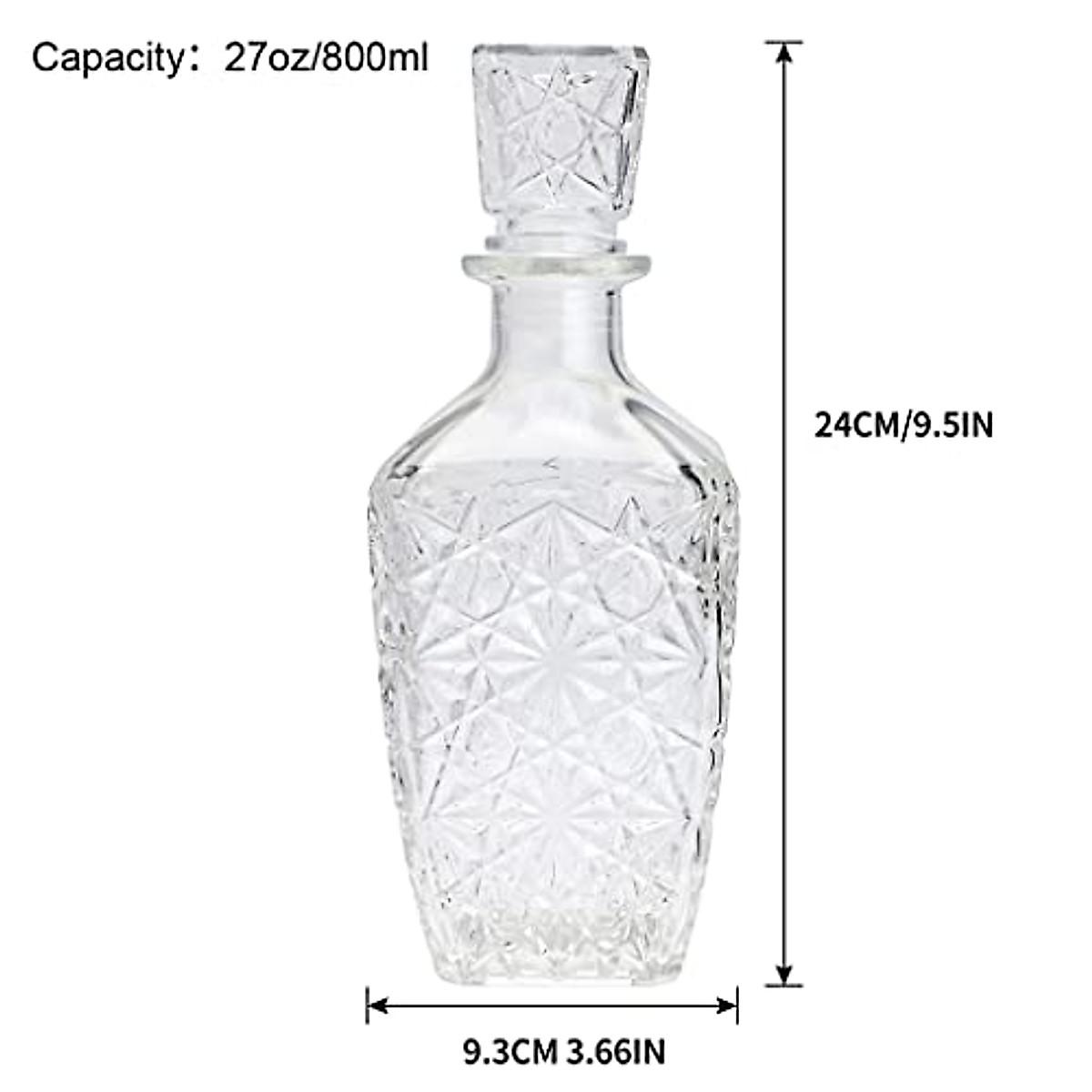 MDLUU Liquor Decanter, Glass Spirits Decanter with Airtight Stopper, Whiskey Vodka Bourbon Decanter Bottle for Gift, Home, Bar, Party Decor, 27oz/800ml (Square)