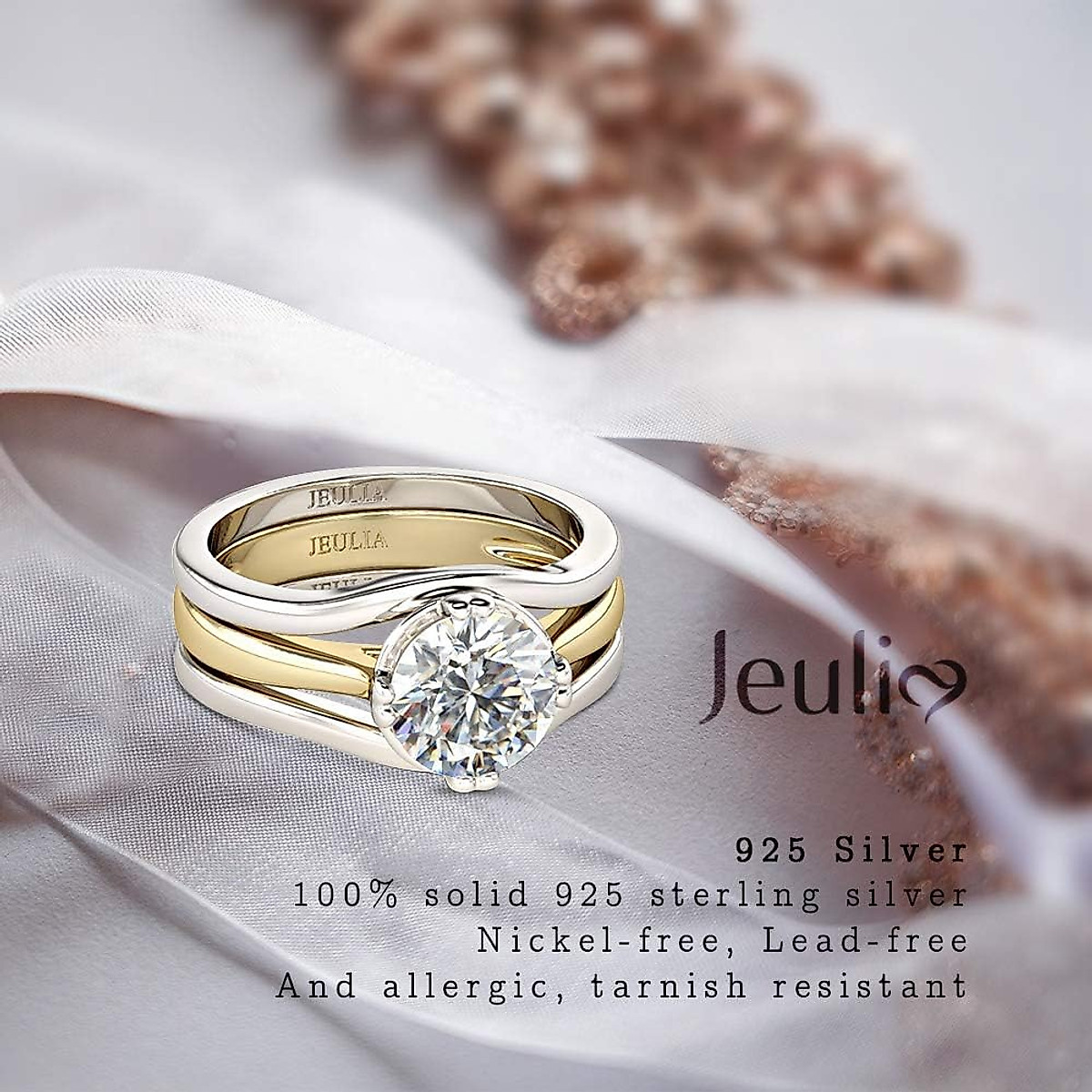 Jeulia 3.5ct Wedding Engagement Rings Set for Women Sterling Silver Round Cut Halo CZ Enhancer Ring Set Promise Anniversary Bridal Set Valentines Romantic Gift for her with Jewelry Box