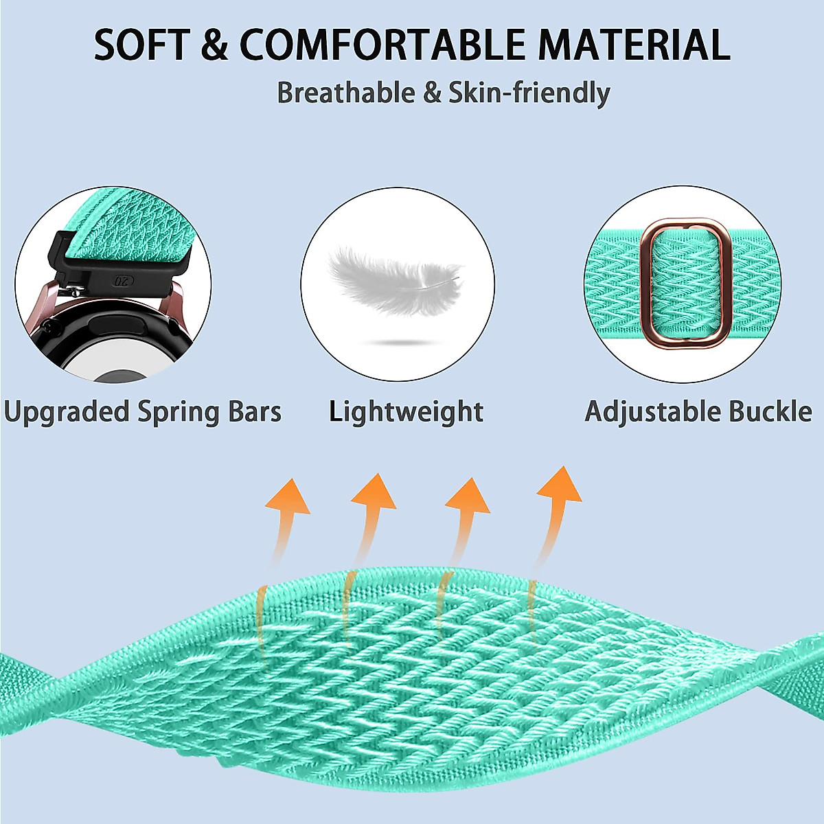 Charlam 6 Pack Stretchy Bands Compatible with Samsung Galaxy Watch 7 6 5 4 40mm 44mm Band,Galaxy 5 Pro 45mm, Galaxy Watch 6 4 Classic Band, Acitve 2/Galaxy Watch 3 41mm,20mm Sport Elastic Nylon Band,D