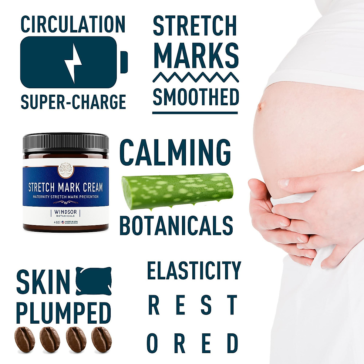 Pregnancy Stretch Mark Prevention Cream - Moisturizing Belly Stretch Mark Cream Remover Rich in High-Potency Cocoa, Aloe, Shea Butter - Hypoallergenic Nourishing Pregnancy Must Have Skin Care - 4oz