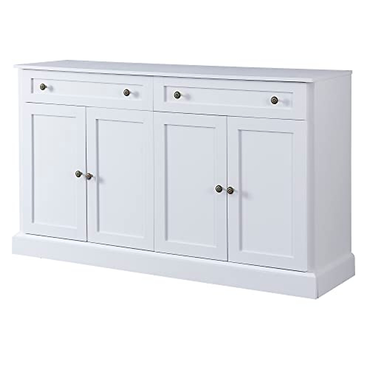 60“ Large Storage Cabinet Buffet Sideboard with 2 Drawers & 4 Doors, Wood Console Table Entryway Cupboard with Adjustable Shelves, Kitchen Dining Room Living Room Furniture Organizer (White-4)