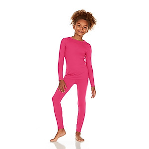 Thermajane Thermal Underwear for Kids Long Johns, Girls Thermal Underwear Set, Base Layer Kids Long Underwear (Pink, X-Large)