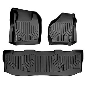 SMARTLINER Custom Fit Floor Mats 2 Row Liner Set Black Compatible with 1999-2007 Compatible with Ford F-250 / F-350 / F-450 Super Duty Crew Cab