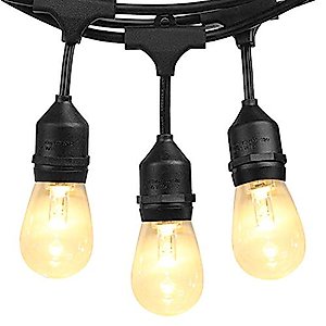 SUNTHIN LED Outdoor String Lights, 2 Pack 48ft Patio Lights Commercial Waterproof Hanging Lights with 0.9W Dimmable Shatterproof Plastic Bulbs for Decor Outside, Backyard, Party, Porch, Bistro, Garden