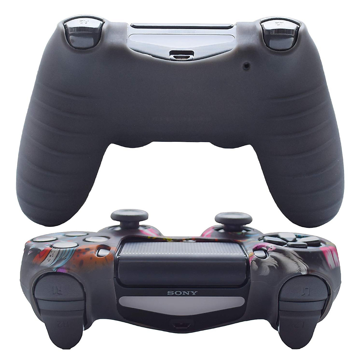 PS4 Controller Grip,Hikfly Skin Silicone Gel Controller Cover Case Protector Compatible for PS4/PS4 Slim/PS4 Pro Controller (1x Controller Cover with 8 x FPS Pro Thumb Grip Caps)(Grey Paw)