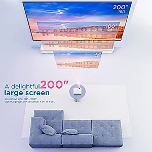 Outdoor Mini Projector w/WiFi , 8000L Bluetooth Portable Projector, 1080P HD Supported & 200'' Display Video Movie Projectors, Compatible w/iPhone, TV Stick, PC, HDMI USB