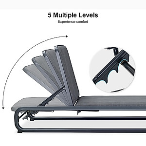PURPLE LEAF Chaise Lounge Chair Recliner Outdoor for Patio Poolside w/Slide-Out Side Table with Cushion Adjustable Backrest 2 Pieces Dark Grey