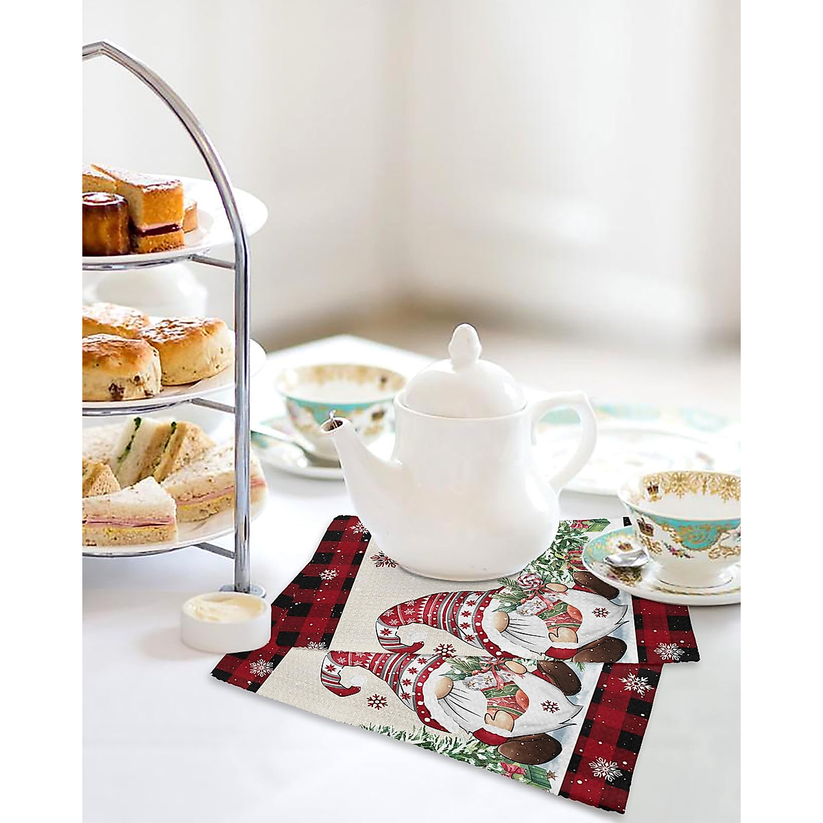 Hokiten Christmas Gnomes Waffle Kitchen Towels Dishcloths, Xmas Tree Winter Snowflake Red Black Plaid Absorbent Dish Towels | Hand Towels for Bathroom/Bar, 12 x 12 Inch, 2 Pcs