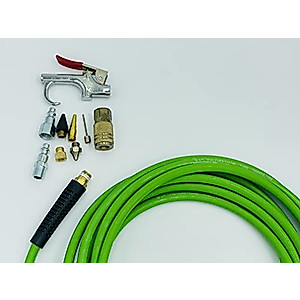 DP Dynamic Power Polyurethane Braided Air Hose 1/4" X 25 Ft with 10 pcs Air Compressor Accessories KIT, 200 PSI.