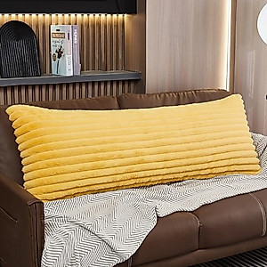WERDIM Yellow Striped Body Pillow Cover 21x54 Long Body Pillow Case, Plush Fluffy Faux Fur Body Pillowcase Cover with Zipper, Soft Rectangular Pillow Cover for Pregnant Women Side Sleeper