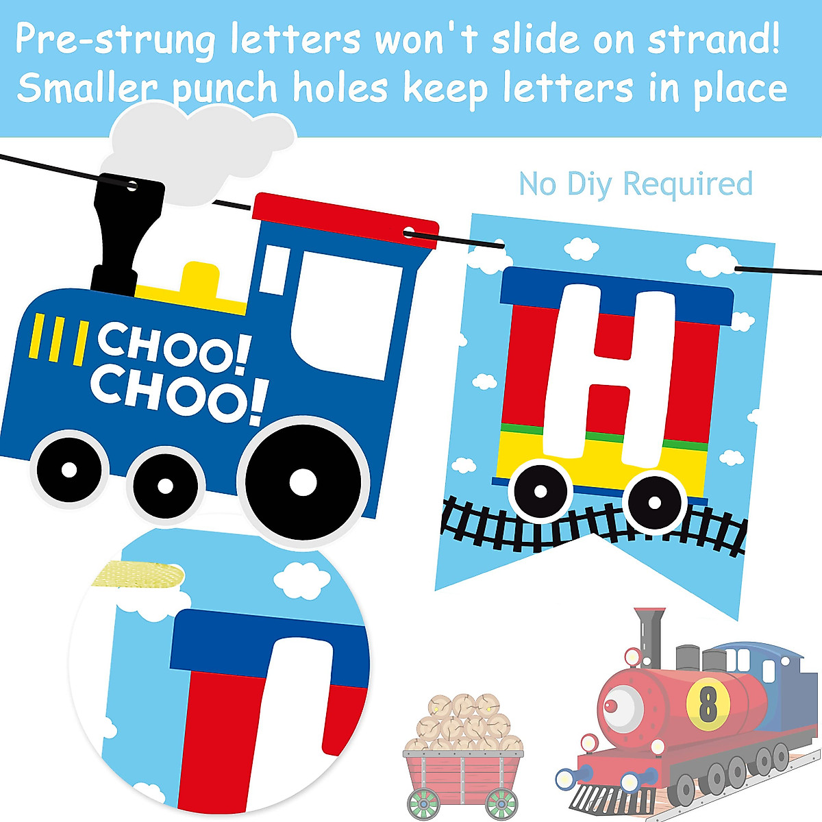 Train Birthday Party Banner Decorations Retro Train Birthday Party Supplies Steam Train Birthday Party Banner Decorations for Train Theme Birthday Party Baby Showers Party Supplies