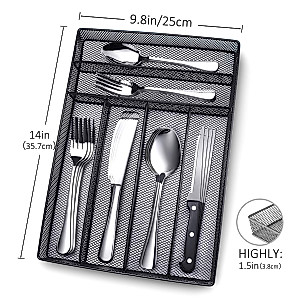 Teivio 36 Piece Silverware Set, Flatware Utensils Set Mirror Polished, Dishwasher Safe Service for 6, Include Knife/Fork/Spoon/Steak Knife/Wire Mesh Steel Cutlery Holder Storage Trays (Silver)