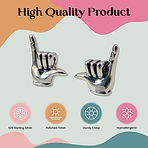 FashionJunkie4Life Sterling Silver Aloha Hang Loose Post Stud Earrings, ASL Letter Y