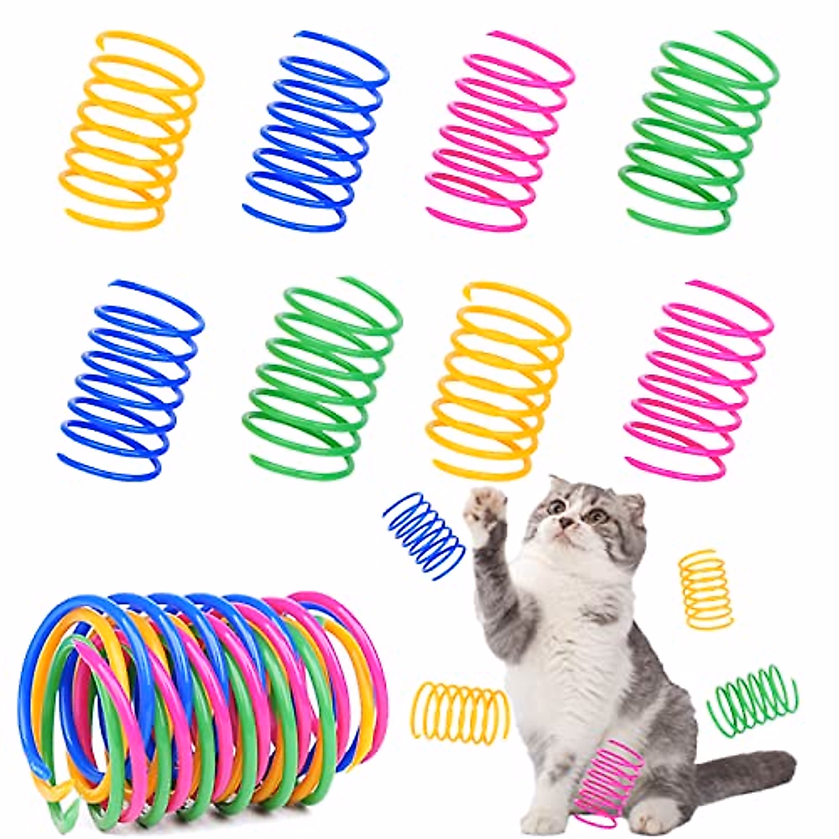 40 Pack Cat Spring Toy, Interactive Cat Toy for Indoor Cats Durable Plastic Coils Colorful Springs Cat Toys Active Healthy Fitness Play Coil Spiral Springs Kitten Toys for Swatting, Biting, Hunting
