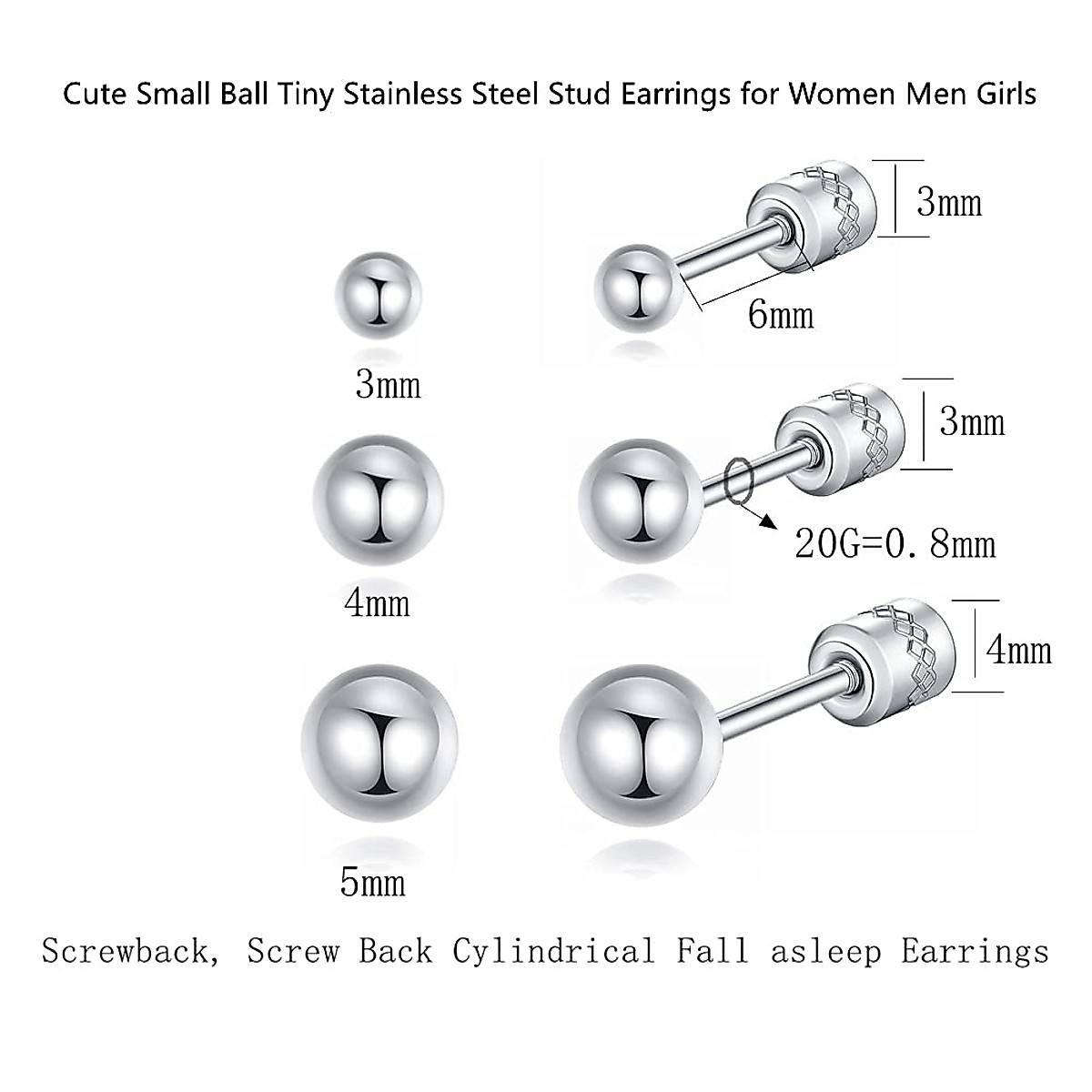 Hopply Screw on Earring Backs for Women,Hypoallergenic Surgical Steel Stud Earrings Ball Star Circle Simple Geometric Cartilage Helix Flat Back Piercing Earrings