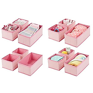mDesign Fabric Drawer Divider Organizer Bins, Nursery/Bedroom Dresser, Closet, Shelf, Playroom Organization, Hold Clothes, Toys, Diapers, Bibs, Lido Collection, Set of 3, 4 Pack, Pink Herringbone