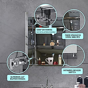 Seenvlog Bathroom Medicine Cabinet with Lights, LED Mirror Medicine Cabinet, Defogger, Dimmer, Memory Function, 20" x 28" Lighted Medicine Cabinet, Surface Mount