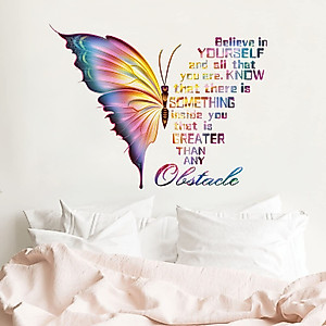 Mfault Inspirational Butterfly Believe in Yourself Quote Wall Decals Stickers, Large Motivational Saying Decoration Teens Girls Bedroom Living Room Art, Positive Phrase Women Home Kitchen Decor