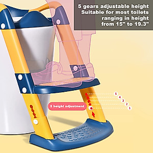 Potty Training Toilet Seat with Step Stool Ladder PU Padded, MateYunkids Foldable Potty Training Chair Seats with Safety Handle, Anti-slip Step Stool Pads for Kids Toddlers