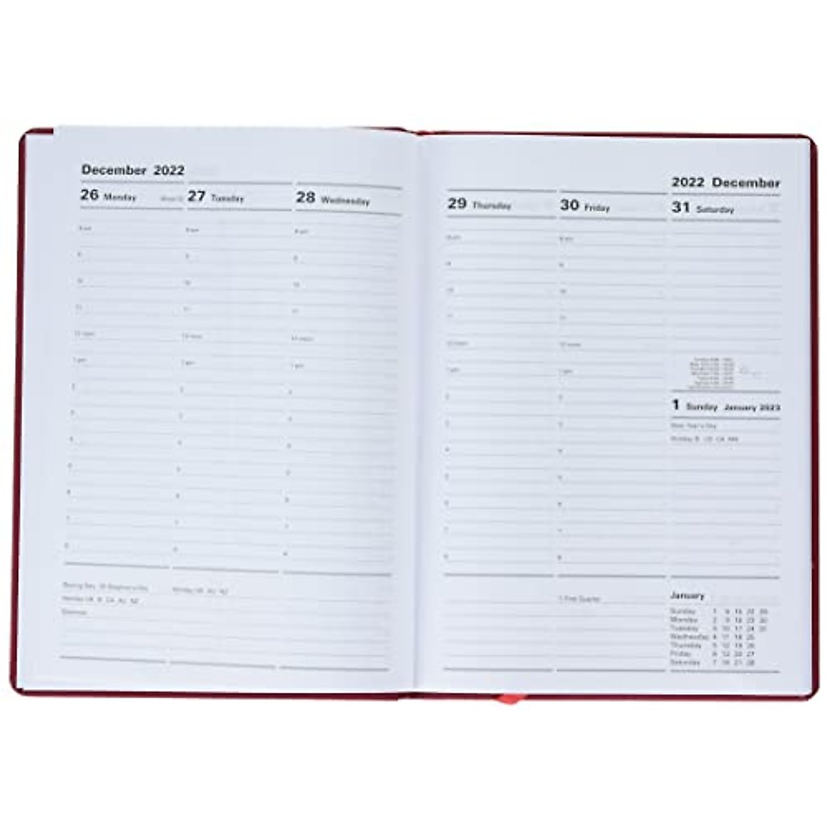 LETTS Milano Weekly Planner, A5 Size, 12 Months, January to December, 2023, Week-to-View with Appointments, 8.25" x 5.875", Red (CTO3XURD-23)