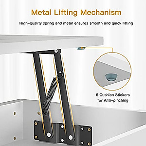 NOBLEWELL Lift Top Coffee Table with Storage Compartment and Separated Open Shelves, Pop Up Coffee Table for Living Room, 39.4in L, White Marble