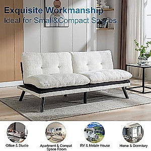 Futon Sofa Bed,Modern Convertible Sofa Bed,Folding Loveseat Sleeper Sofa,Breathable Futon Couch Bed with Adjustable Backrest&Metal Legs for Compact Small Spaces, Apartment,Dorm,Office (Creamy White)