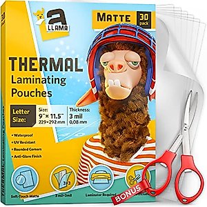 Thermal Laminating Pouches, Matte Finish, 9 x 11.5 Inches, 3 Mil Thick, 30 Pack, Suited for Letter Size Laminating Sheets 8.5 x 11