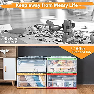 DORTALA 4 Packs 75L Collapsible Storage Bins with Lids, Stackable Utility Crate with Interlock Security Latch, Durable Clear Plastic Containers, Home Foldable Storage Boxes for Bedroom, Dorm, Garage