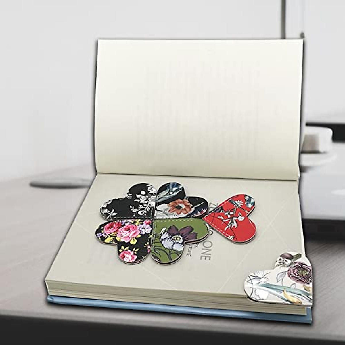 Leather Heart Bookmark,6PCS Corner Bookmarks Cute Flower Page Book Marks Handmade Reading Accessories for Women Kids Book Lovers