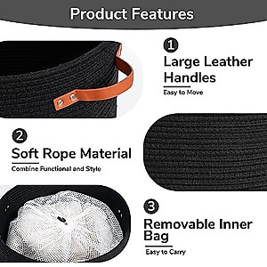 Goodpick Large Laundry Basket, 60L Tall Laundry Hamper with laundry Bag for Blankets, Clothes, Black Rope Laundry Basket for Living Room, 15 x 20 Inches