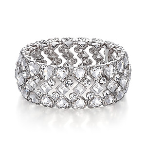 BriLove Wedding Bridal Bracelet for Women Heart Rhinestones Prismatic Stretch Bangle Bracelet Clear Silver-Tone