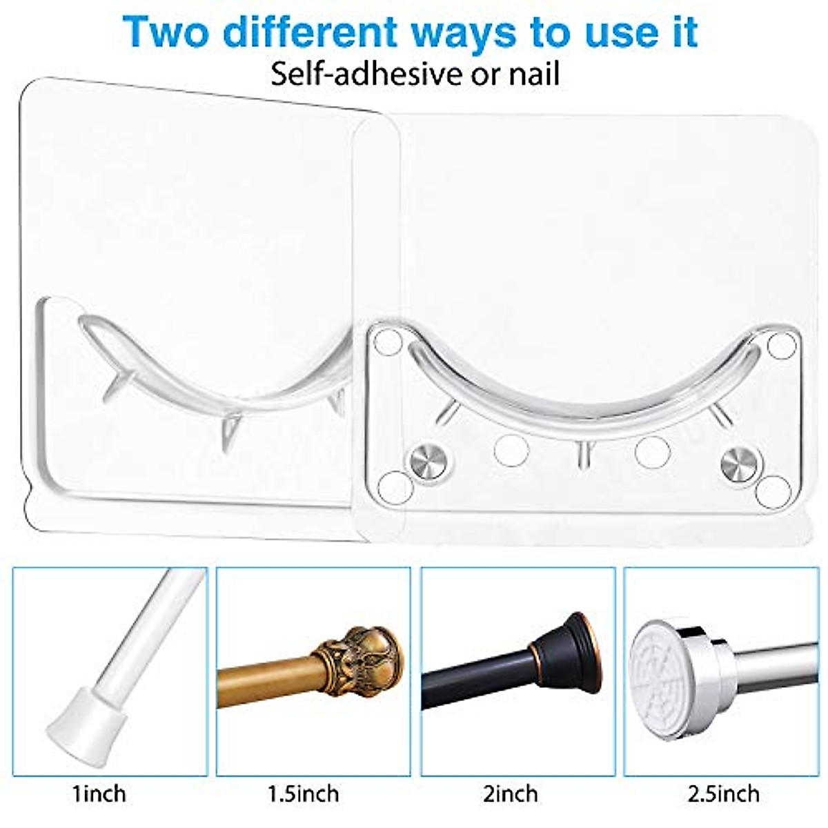 6 Piece Adhesive Shower Curtain Rod Holder, Adhesive Wall Mounted Shower Rods Holder Drill-Free Install, Adhesive Rod Mount Retainer, No Drilling, Not Include Shower Curtain Rod (Transparent)