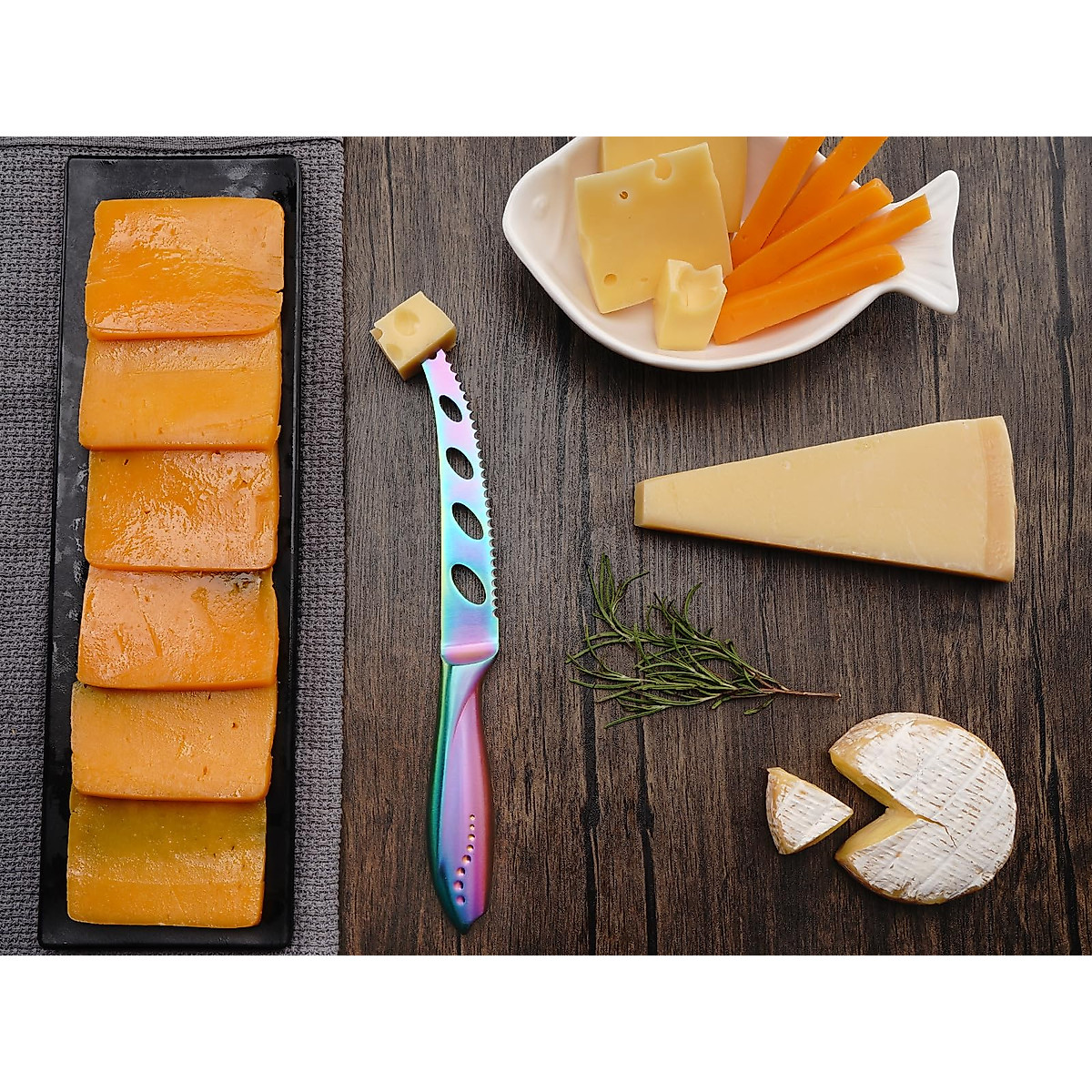 WELLSTAR Cheese Knife, Serrated Tomato Knife 5 Inch Sharp High Carbon Stainless Steel Blade for Cutting All Cheese Types - Rainbow