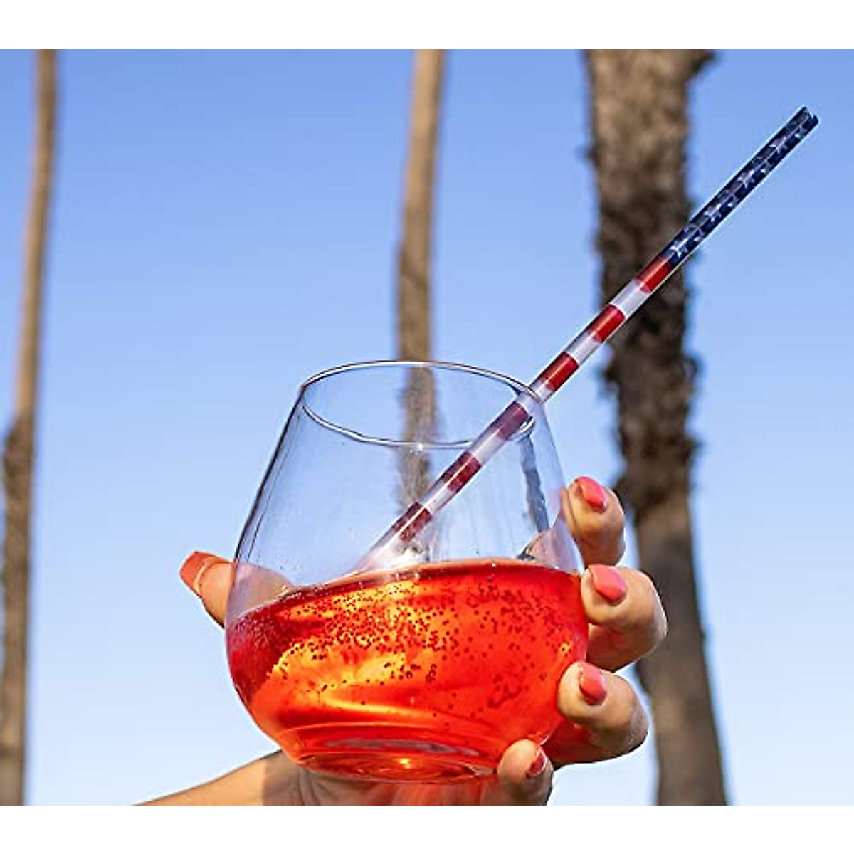 Lithos Outfitters, Old Glory Straws 20-Pack Red White Blue American Flag Reusable BPA-Free Plastic Drinking Straws