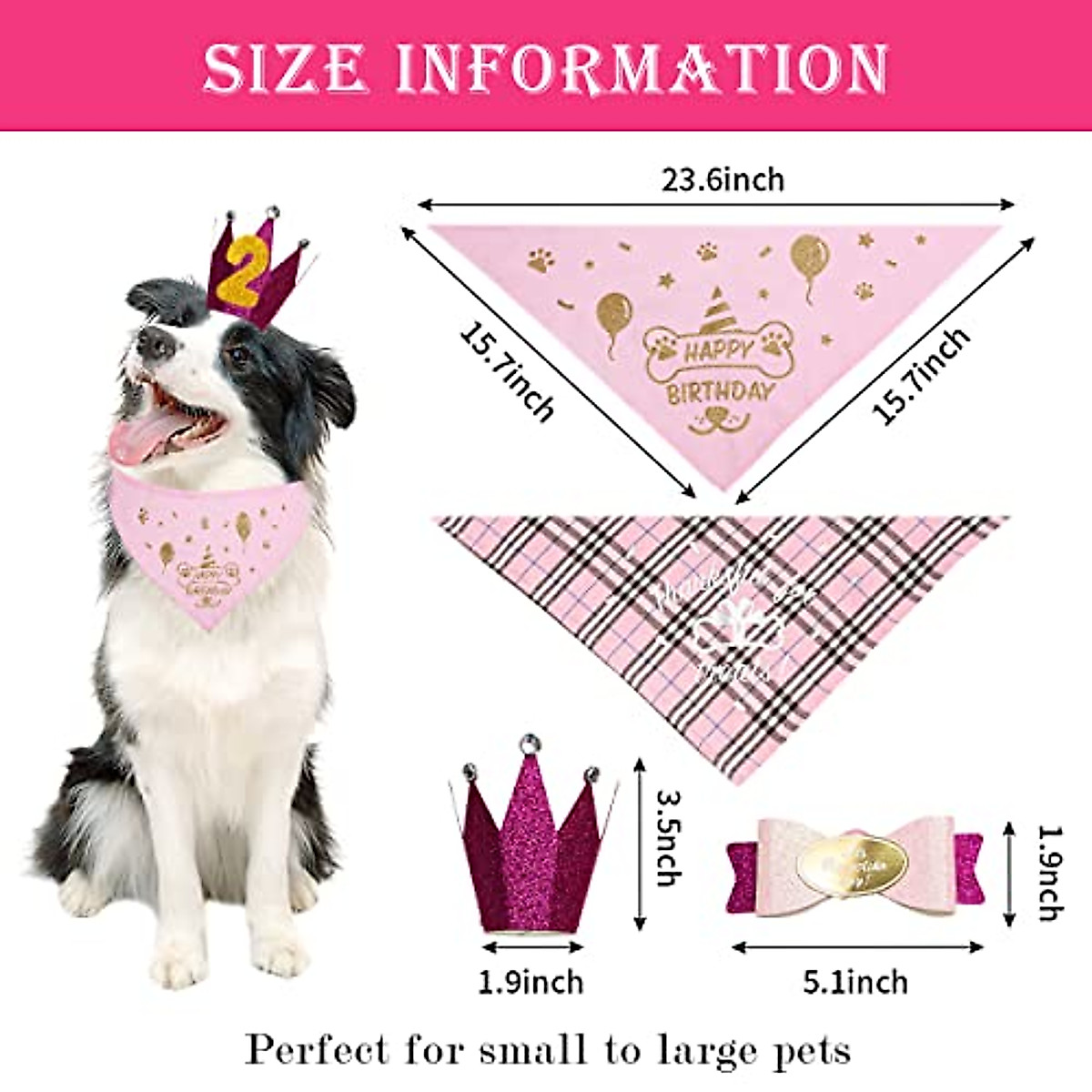 Dog Birthday Party Supplies, Dog Birthday Hat/Bandana/Bowtie/Balloon/Flag/Banner for Small Medium Large Dogs Pets, Doggie Birthday Party Supplies Decorations