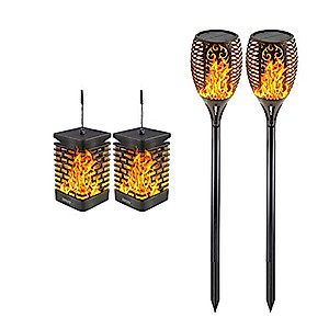 EOYIZW Solar Lights Outdoor Flickering Flame Solar Lantern Outdoor Hanging Decorative Lanterns with Solar Powered Waterproof Decorations for Patio Garden Deck Yard