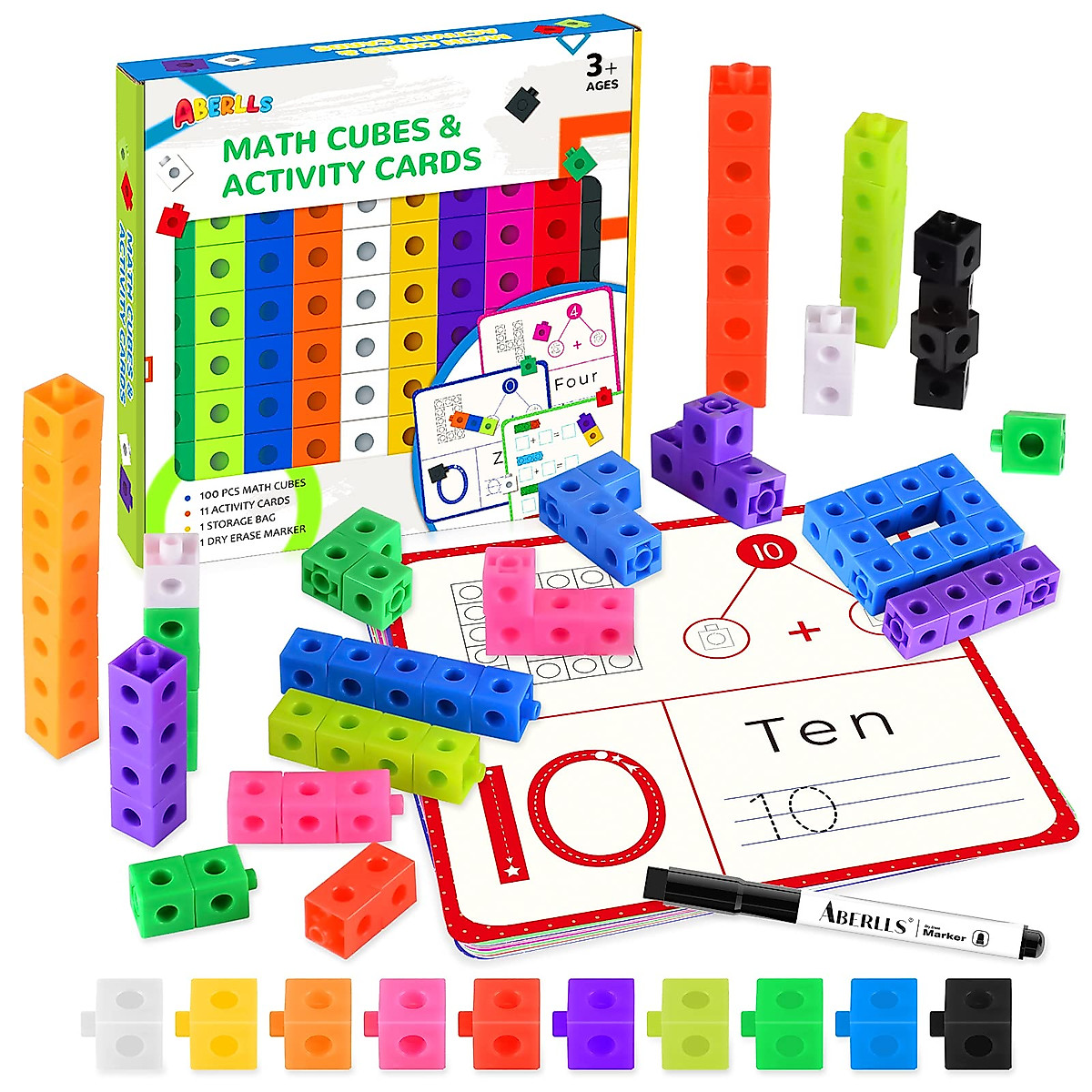 ABERLLS Alphabet Learning Toy for Kids Math Cubes Manipulatives with Activity Cards, Number Blocks Counting Toys Snap Linking Cube Math Connecting Blocks for Kids Age 5 6 7 8
