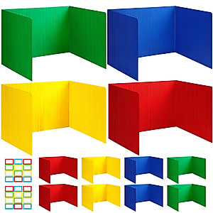 Tatuo 12 Pcs Plastic Privacy Boards Classroom Privacy Folders Desk Dividers for Student with Colorful Name Tag Stickers Testing Desk Privacy Panel Dividers Study Carrel Divider